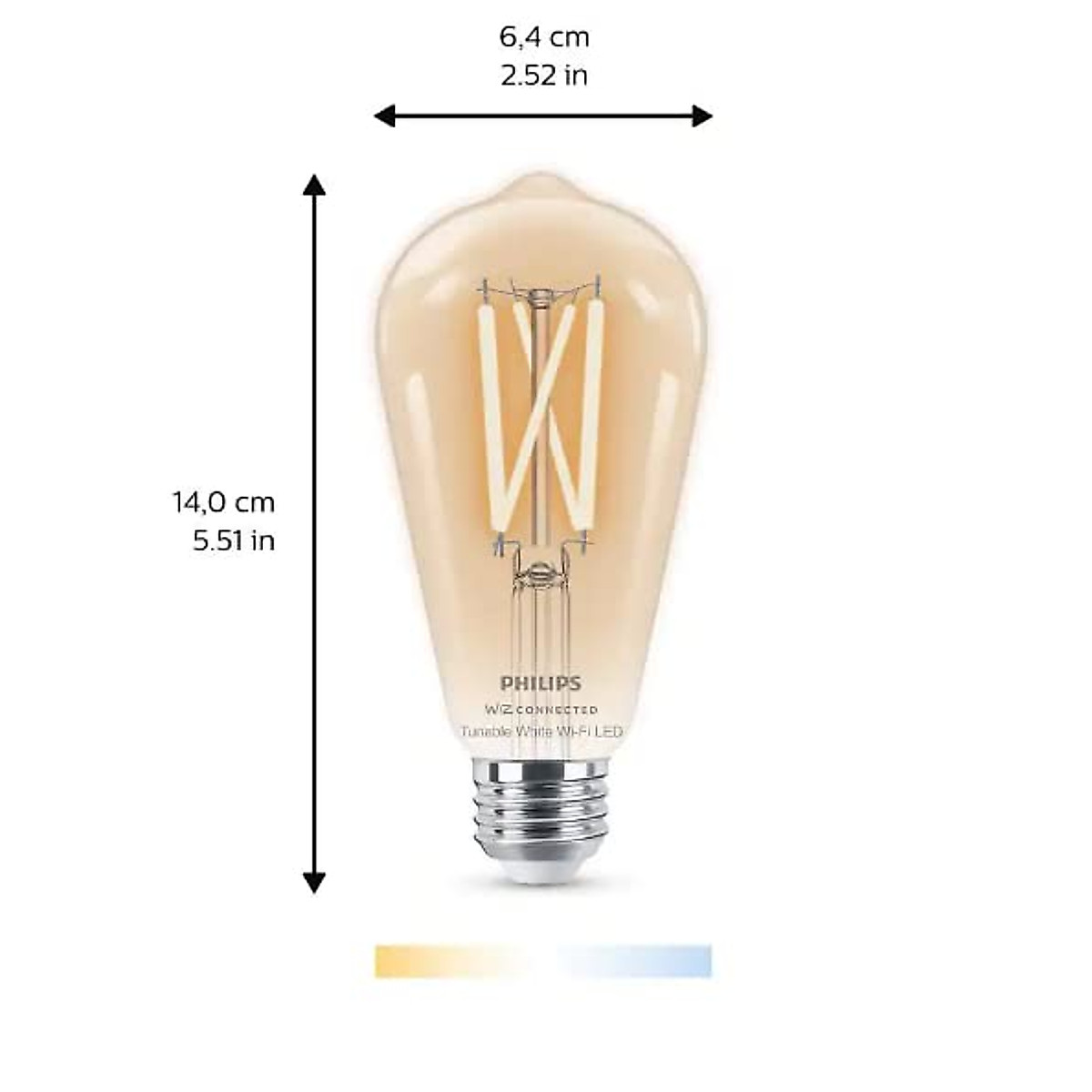Philips Tunable White ST19 60W Equivalent Dimmable Smart Wi-Fi WiZ Connected Vintage Edison LED Light Bulb (2 Pack), Compatible with Alexa, Google Assistant, and Siri Shortcuts