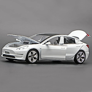 1:32 Scale Model 3 Car Toy Pull Back with Sound and Light, Alloy Diecast Mini Vehicles Toys for Kids Gift or Tesla Car Model Collection Enthusiasts Gift (If Hard to Choose,Buy White!)