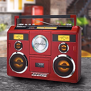 Studebaker Sound Station Portable Stereo Boombox with Bluetooth/CD/AM-FM Radio/Cassette Recorder (Red)