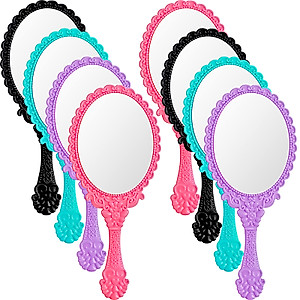 FairySandy 8 Pieces Vintage Handheld Mirror Retro Hand Held Mirror Face Vintage Hand Mirror Oval Mirror with Handle Portable Antique Makeup Mirror for Women Girl Travel (Black, Pink, Purple, Green)