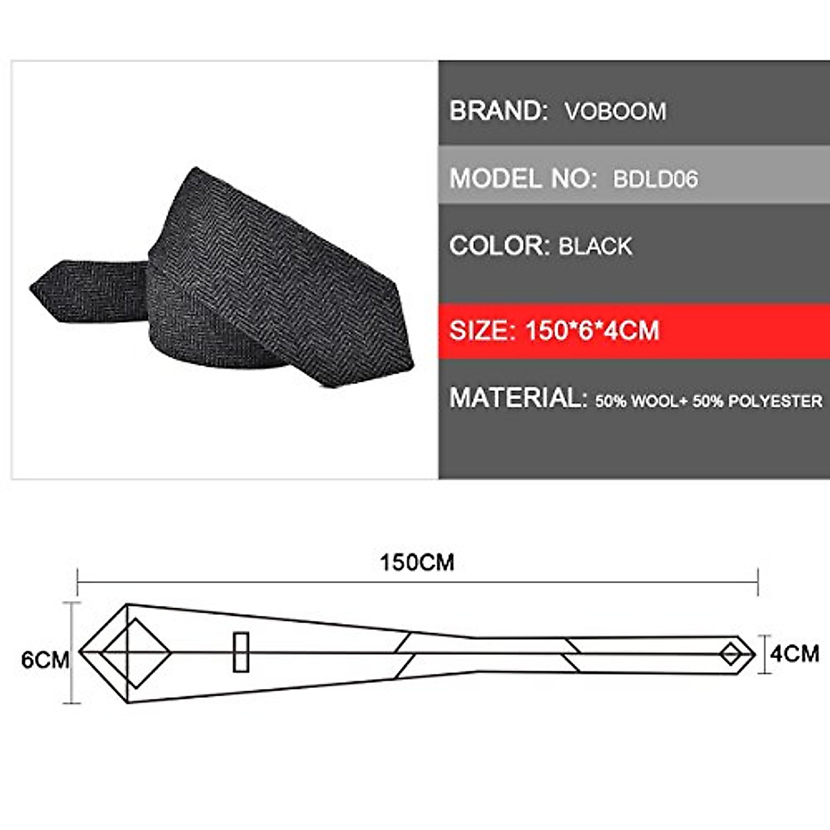 VOBOOM Mens Necktie Skinny Tie Tweed Pattern Woolen Neck Tie (06 Black)