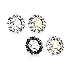 Covet Jewelry CZ Paved Circle Outlined Star Center Internal Threaded Dermal Anchor Tops (Gold)