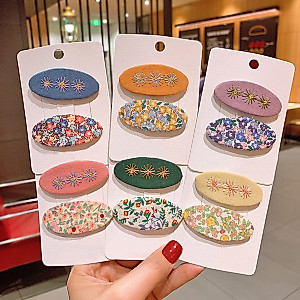 12 Pcs Hair Clips Snap Clips No Slip Fabric Flower Patterns Barrettes Hair Pins Accessories for Girls Women Kids