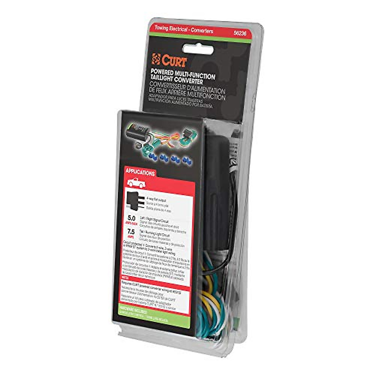 CURT 56236 Multi-Function Splice-in Tail Light Converter, 4-Pin Wiring Harness , black