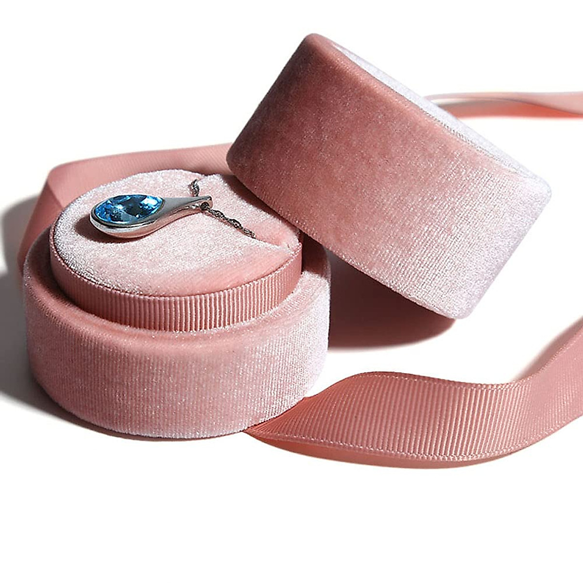 FAYADA Pendant Case Pink Necklace Box Velvet Pendant Gift Box Premium Jewelry Storage Case with Elegant Silk Bow for engagement, wedding ceremony, birthday, anniversary, proposal,alentine's Day(pink)