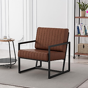 Brown Accent Chair, Arm Chairs PU Leather Comfy Modern Home Furniture for Living Room 26.77" L X 25.98" W 29.53" H
