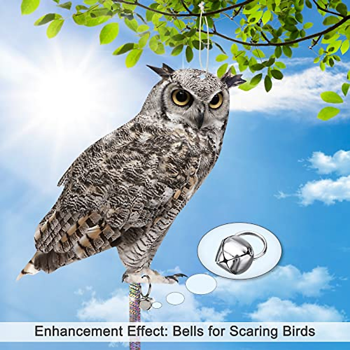 kungfu Mall Fake Owl Decoy to Scare Birds, 3 Pack Fake Owl Hanging Effective Bird Control Device to Keep Birds Pigeon Woodpecker Away from Outdoor Garden Yard