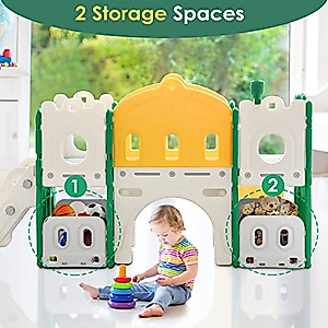 BIERUM 8 in 1 Toddler Slide, Kids Slide for Toddlers Age 1+ with Extra Long Aisle, Storage Space, Ring Toss and Basketball, Outdoor Indoor Slide Playset Toddler Playground Easy Assembly