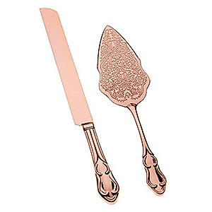 Ella Celebration Cake Knife & Server Set, Rose Gold Cake Cutting Sets for Wedding, Anniversary, Vintage Filigree Party Supplies Decor (Rose Gold)