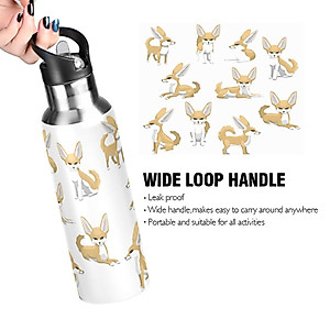 Dussdil Cute Fennec Fox Water Bottle Kid's Vacuum Insulated Tumblers Stainless Steel Cup BPA Free with Handle Straw Lid for Boys Girls Gifts 20 Oz
