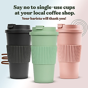 FEBU Plant-Based Reusable Coffee Cup with Lid and Sleeve | 16oz, Dusty Rose | Portable Travel Mug made from Bamboo | Dishwasher Safe, Zero Waste, Plastic Free with Leak-Proof Screw-on Lid