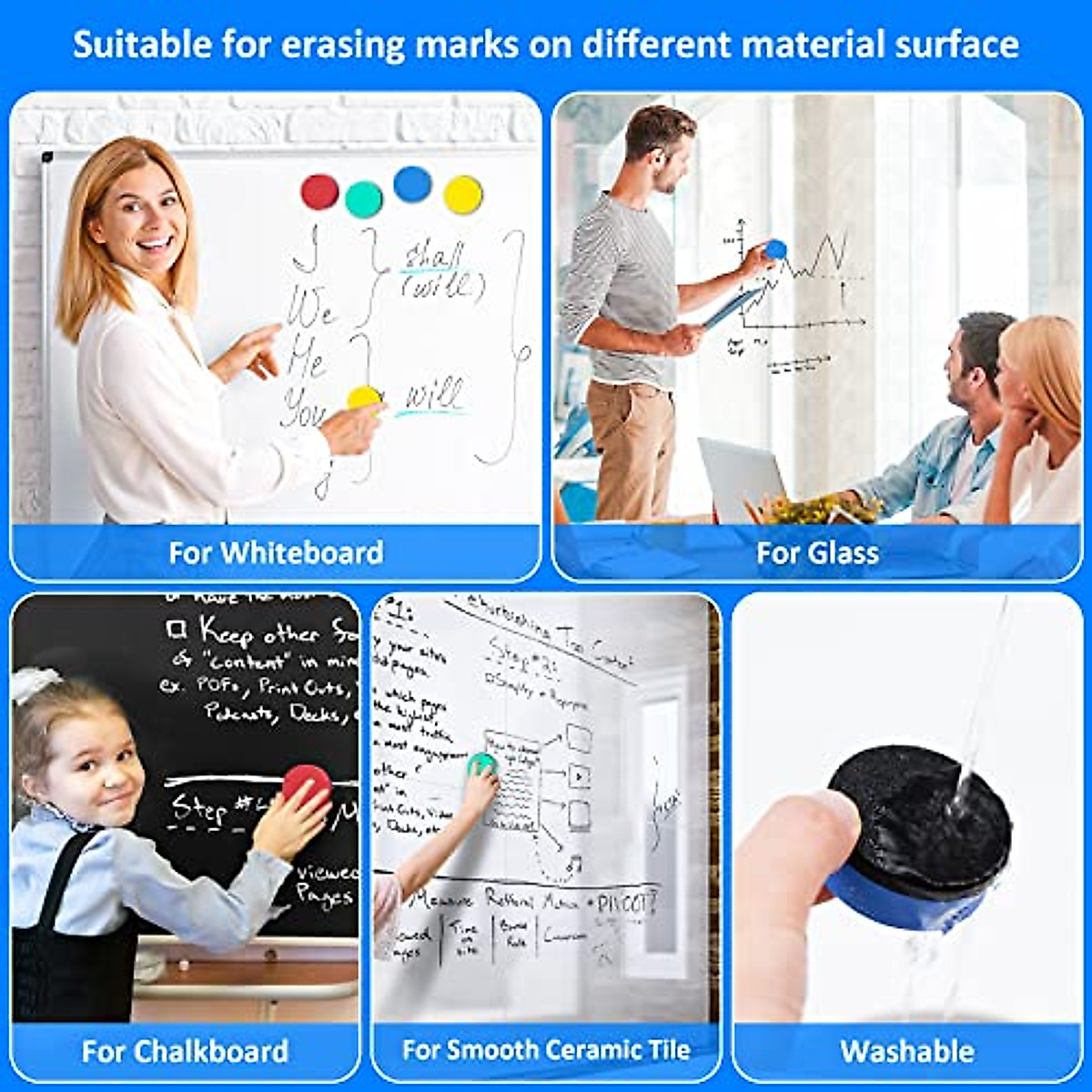 EAONE 48 Pack Dry Erase Eraser, Magnetic Whiteboard Erasers Mini Circle Dry Eraser Chalkboard Cleaner Bulk for Kids Students Classroom, Homeschool and Office(1.97 x 1.97 inch, 4 Colors)