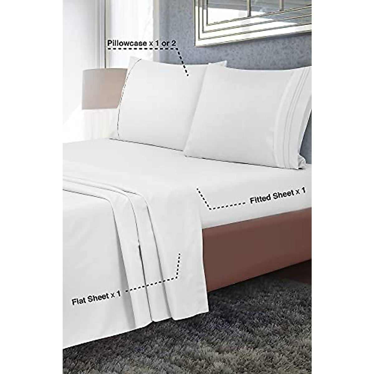 ROYALE LINENS - 4 Piece Full Bed Sheet - Soft Brushed Microfiber 1800 Bedding Set - 1 Fitted Sheet, 1 Flat Sheet, 2 Pillow Case - Wrinkle & Fade Resistant Luxury Full Size Sheet Set (Full, White)