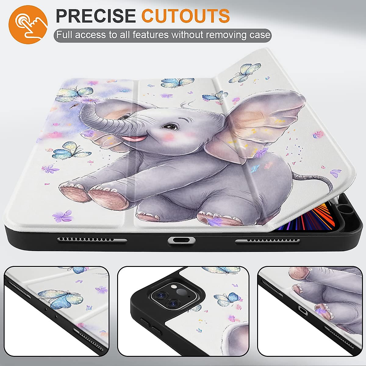 DONGKE Case for 2021/2022 iPad Pro 12.9 inch 5th / 6th Gen - Slim Protective Case - Apple Pencil Charging - Trifold Stand & Sleep/Wake Cover, Also Fits to iPad Pro 12.9 3rd / 4th Gen, Elephant