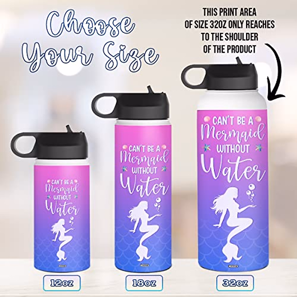 wowcugi Personalized Mermaid Water Bottle Stainless Steel Insulated Sports Bottle Reminder 12oz 18oz 32oz Mermaid Gifts For Back To School Birthday Christmas Kids Girls Daughter Sister