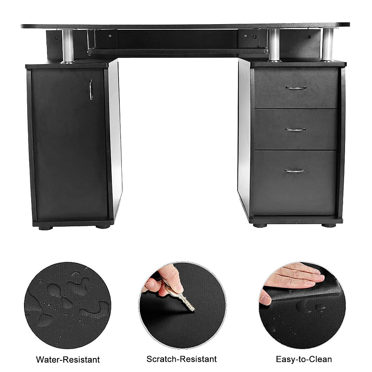 Computer Desk 45" for Home Office Study Writing Table, 15mm MDF Gaming Desk with 1 Cabinet and 3 Drawers (Black)