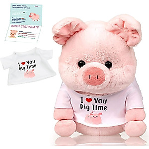 infloatables Pig Stuffed Animal, 12 Inches Pig Plush, Pink Stuffed Pig, Cute Pig Toy for Girls & Boys with I Love You Shirt, Stuffed Pig with Customizable Birth Certificate, Cuddly Piggy Plush
