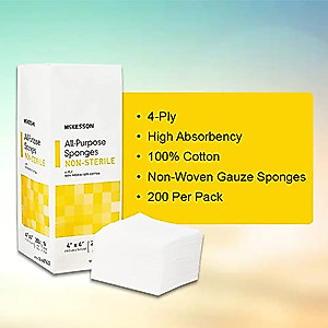 McKesson All Purpose Sponges, Non-Sterile, 4-Ply, 100% Cotton, 2 in x 2 in, 200 Per Pack, 1 Pack