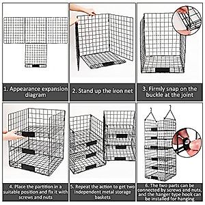 6 Tier Metal Hanging Closet Shelves Closet Hanging Organizer Wire Clothes Shelves with 9 S Hooks and 6 Name Plates Wall Mount Storage Basket Bins for Clothing Sweaters Shoes Handbags Clutches (Black)