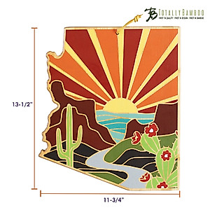 Totally Bamboo Arizona State Shaped Cutting Board and Charcuterie Serving Platter with Artwork by Summer Stokes, Includes Hang Tie for Wall Display