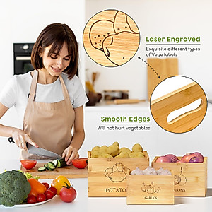 DALSHABET Potato and Onion Storage Bins, Premium Pantry Organizers and Storage, Bamboo Vegetable Garlic Keeper Solutions for an Organized Kitchen Beige