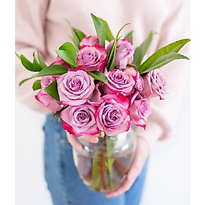 From You Flowers - One Dozen Purple Roses with Glass Vase (Fresh Flowers) Birthday, Anniversary, Get Well, Sympathy, Congratulations, Thank You