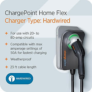 ChargePoint HomeFlex Level 2 EV Charger J1772, Hardwired Electric Car Charger