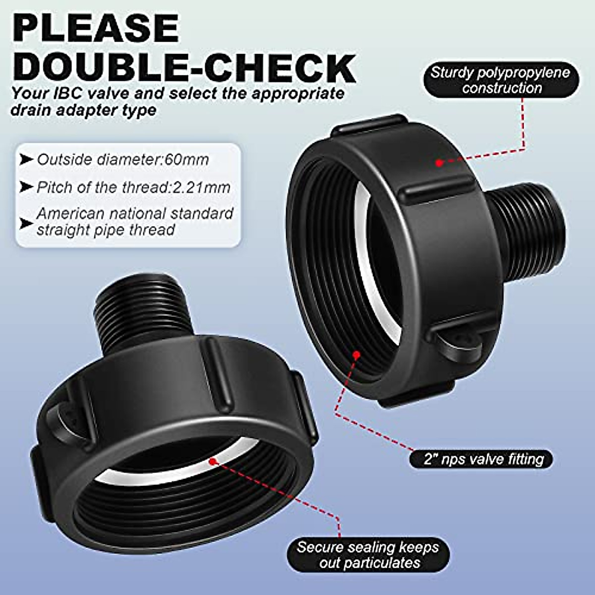 Zonon 2 Pieces 275 330 IBC Tote Tank Adapter Garden Hose Drain Plug Connector Coarse Garden Hose Connector Water Tank Hose Male Adapter for Garden Hose IBC Water Tank Connection, 2 Inch to 3/4