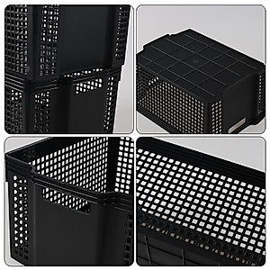 Zerdyne 6-Pack Large Plastic Stackable Storage Baskets, Rectangle Plastic Stacking Bin, Black