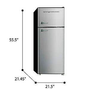 Frigidaire EFR751, 2 Door Apartment Size Refrigerator with Freezer, 7.2 cu ft, Platinum Series, Stainless Steel, 7.5 & Toshiba EM925A5A-SS Microwave Oven, 0.9 Cu. ft/900W, Stainless Steel