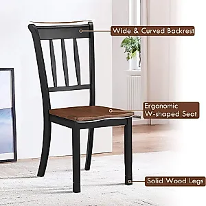 Giantex Wood Dining Chairs Set of 2, Solid Rubber Wood Armless Kitchen Chairs with Non-Slip Foot Pads, Easy to Assemble Dining Side Chair, Farmhouse Dining Room Chairs
