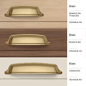 CABDM 6 Pack 3 inch(76 mm) Brushed Brass Cabinet Cup Pulls Brushed Gold Drawer Pulls Kitchen Hardware Cabinet Handles Drawer Handles Knobs Cup Pull.