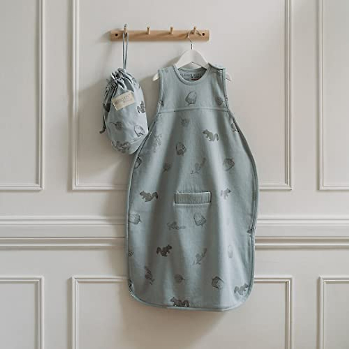 Merino Kids Duvet-Weight Baby Sleep Bag for Babies 0-2 Years, Acorn Print - Light Grey