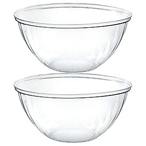 PLASTICPRO Disposable Round Crystal Clear Serving Bowls For Party Snack or Salad, Plastic Clear Chip Bowls, Candy Dish (2, 48 OUNCE)