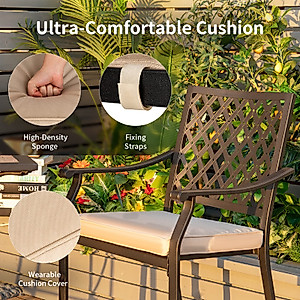 Tangkula 3 Piece Patio Bar Bistro Set, Outdoor Bar Height Stool & Table, Ergonomic Seat with Comfortable Cushion, Reinforced Steel Structure, Outside Dining Set for Poolside, Backyard (Beige)