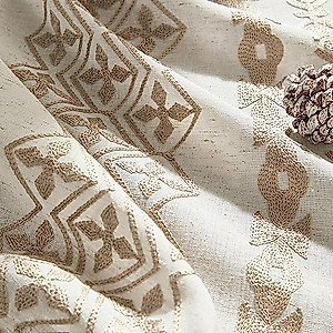 Cream Boho Curtains 108 Inches Long for Living Room bedroom Large Window Curtains 2 Panels Set Grommet Tan Embroidery Flax Drapes for High Ceiling to Floor Length Sliding Glass Doors, 52x108, Taupe