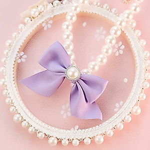 Pet Dog Necklace Adjustable Stylish Simulation Pearl Bow Collar Elegant Party Dress Up Collars for Cat Puppy Costume Accessory(M 25-31cm,Red)
