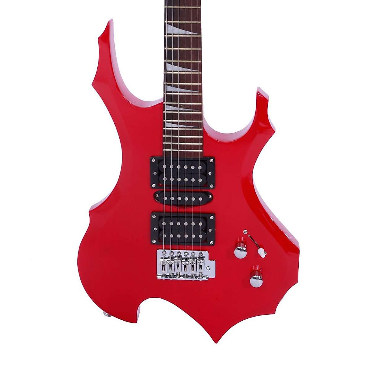 36“ Beginner Flame Shaped Electric Guitar Starter Kit, w/Guitar Bag,Shoulder Strap,Amp Wire,Tremolo Arm, Plectrum (Red)