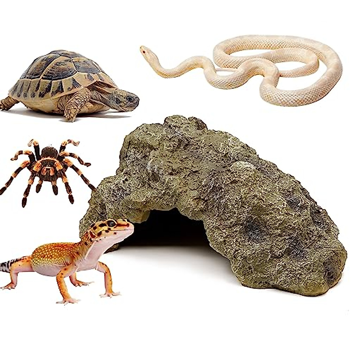 KHEARPSL Large Reptile Hideout Reptile Rock Hide Cave Hideaway Shelter for Bearded Dragon Lizards Snake Gecko Turtle Amphibian Habitat Decor (Large)