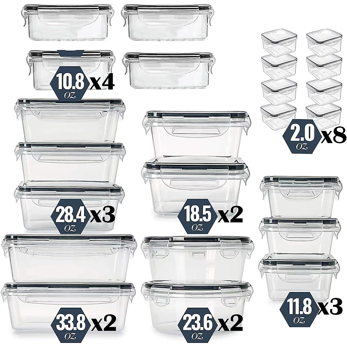 HIUZAR 40 Pcs Food Storage Containers Set with Snap Lids（20 Lids+20 Containers）, Plastic Leak-Proof Containers for Kitchen Organization, BPA-Free Containers Food Meal Prep with Free Labels&Marker