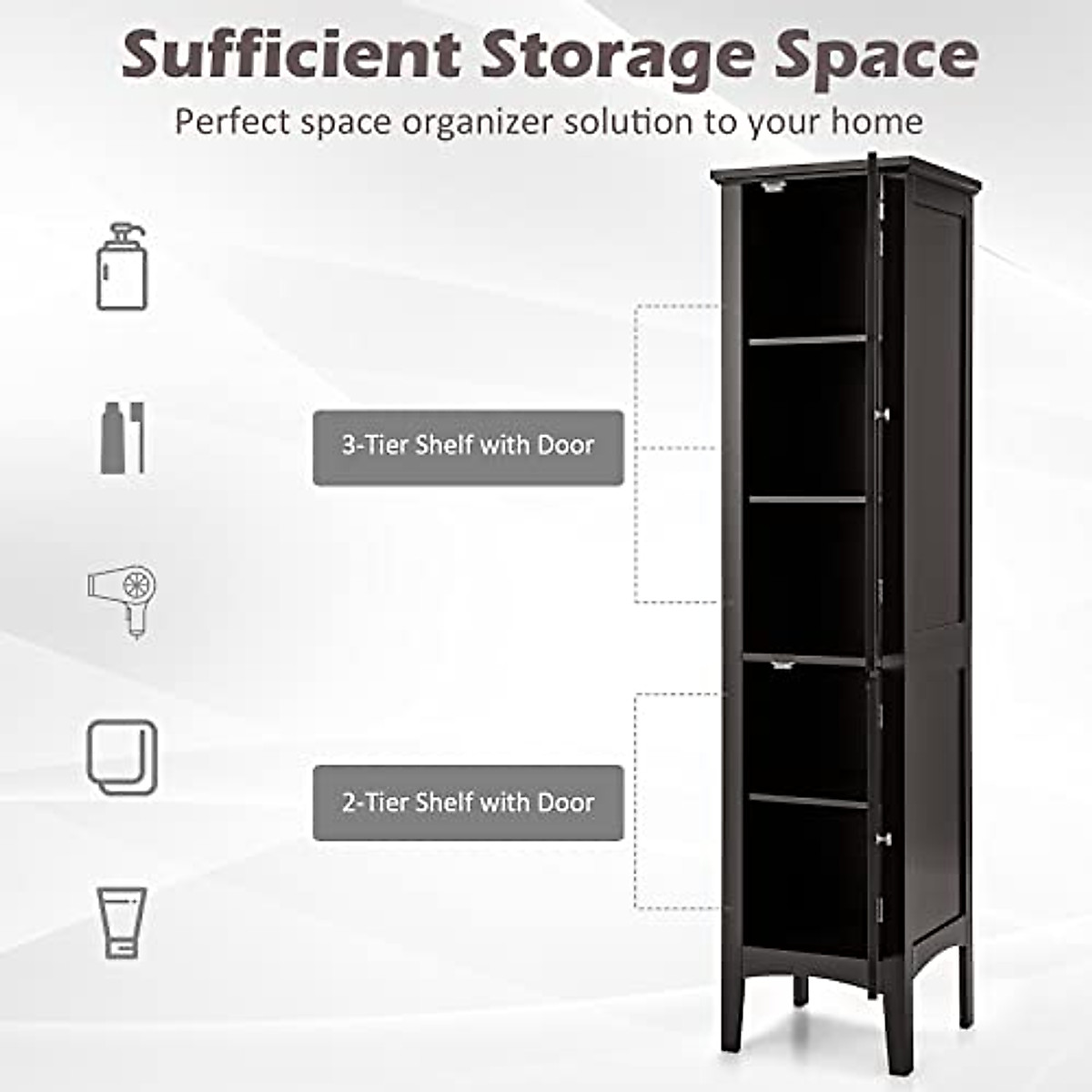 Giantex Storage Cabinet Bathroom High Cabinet with 5 Tier Shelves, Freestanding Slim Cabinet, Tall Organizer for Bathroom, Kitchen, Living Room, Bedroom Linen Tower Narrow Floor Cabinet (Dark Coffee)