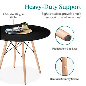 Best Choice Products 35.5in Round Dining Table, Compact Mid-Century Modern Table for 2-4, Home, Kitchen, Apartment w/Beech Wood Legs, Metal Frame - Black