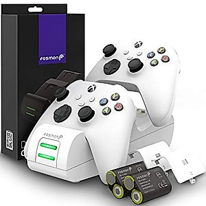 Fosmon Dual 2 MAX Charger with 2X 2200mAh Rechargeable Battery Pack Compatible with Xbox Series X/S(2020), Xbox One/One X/One S Elite Controllers, High Speed Charging Docking Station Kit - White
