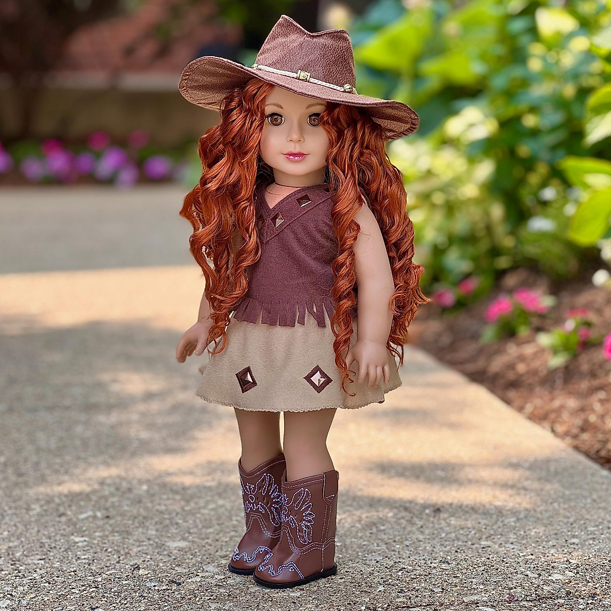 - Cowgirl - 4 Piece 18 inch Doll Outfit - Cowgirl Hat, Skirt, Top and Cowgirl Boots - (Doll Not Included)