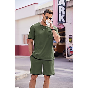 COOFANDY Men's Waffle Shirt and Shorts Set 2 Piece Outfits Casual Summer Tracksuits Set with Pockets