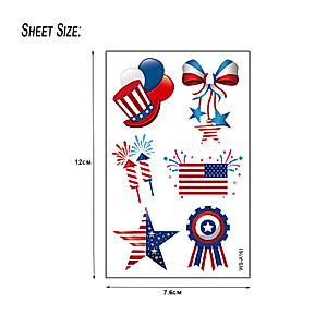 TopFunny Temporary Tattoos, 90Pcs Independence Day Tattoos (10 Sheets) American Flag Red White & Blue Design USA Body Art Patriotic Stickers for Labor Day Memorial Day Decoration Party Supplies Flags