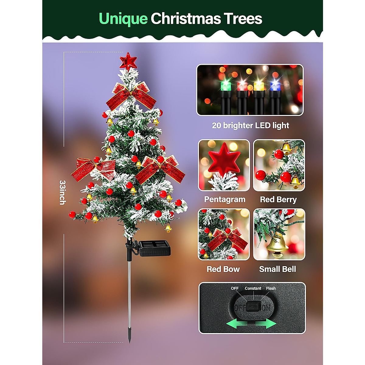 Solar Christmas Tree Lights Outdoor Decorations, Solar Powered Xmas Trees Garden Lights Waterproof, Solar Yard Light Stake Decor for Pathway Lawn Patio Outside Decorative