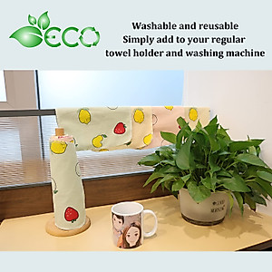 Bamiketty Reusable Paper Towels, Pack 15 Reusable Paper Towels with Durable Cardboard Roll, Cotton Flannel Towel Reusable Napkin, Zero Waste Washable Napkins, Super Soft Paperless Kitchen Cloth