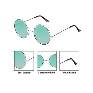 Blulu 10 Pairs John Hippie Sunglasses Retro Round 60's Style Circle Sunglasses Eyewear for Men Women Costumes Parties Gifts(Silver Frame)