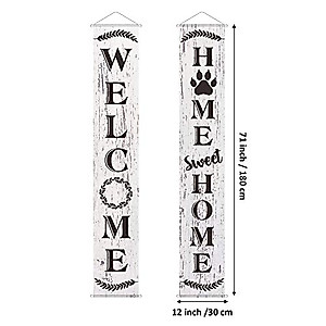 2 Pieces Welcome Home Banner Vertical Welcome Signs for Front Porch, Home Sweet Home Welcome Navy Army for Party Home Indoor Outdoor Decorations